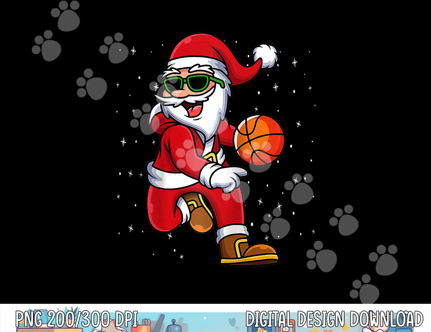 Christmas Basketball Santa Playing Basketball Player Kids pn | Inspire ...