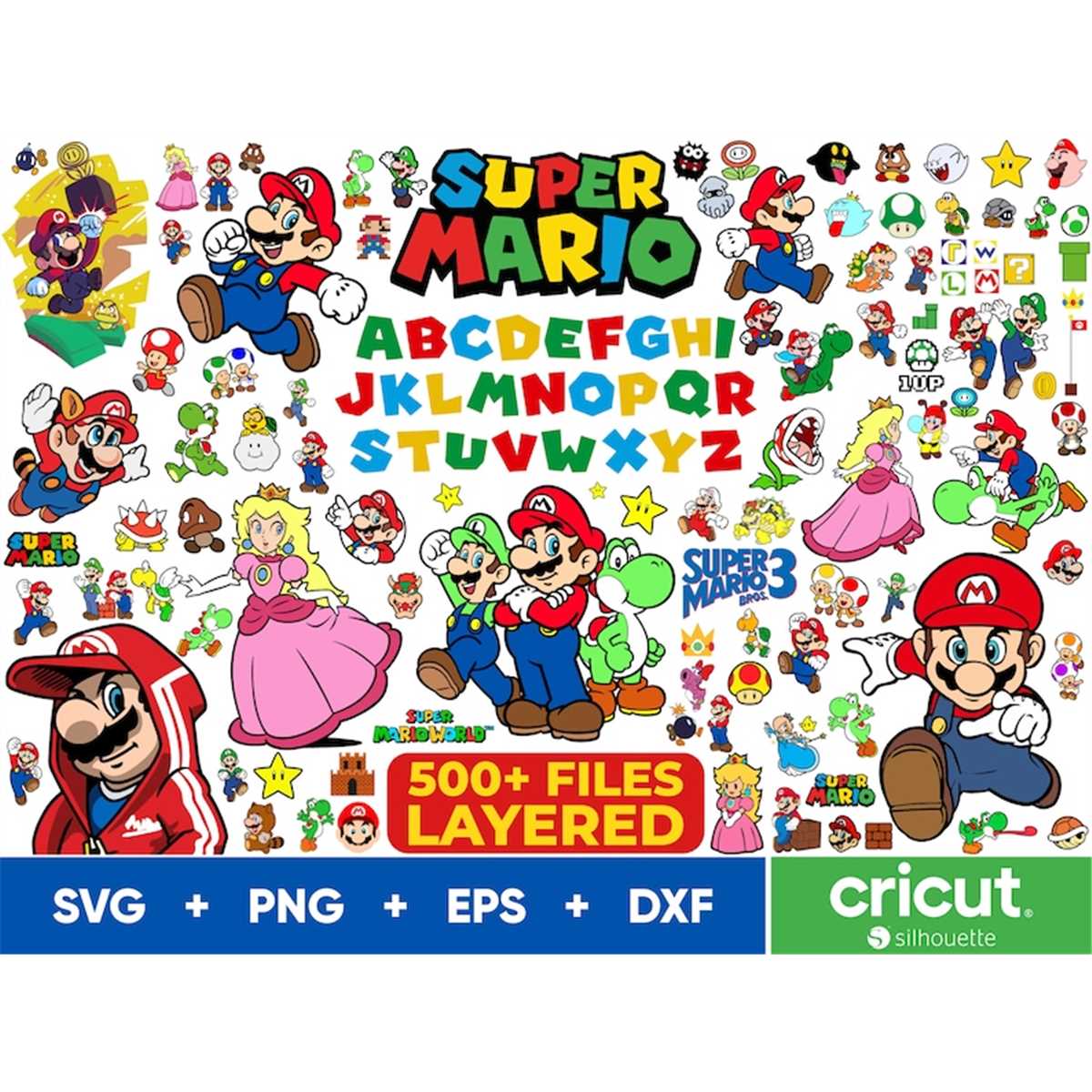 Super Mario SVG Bundle, Super Mario Font Svg, Luigi Svg File | Inspire ...