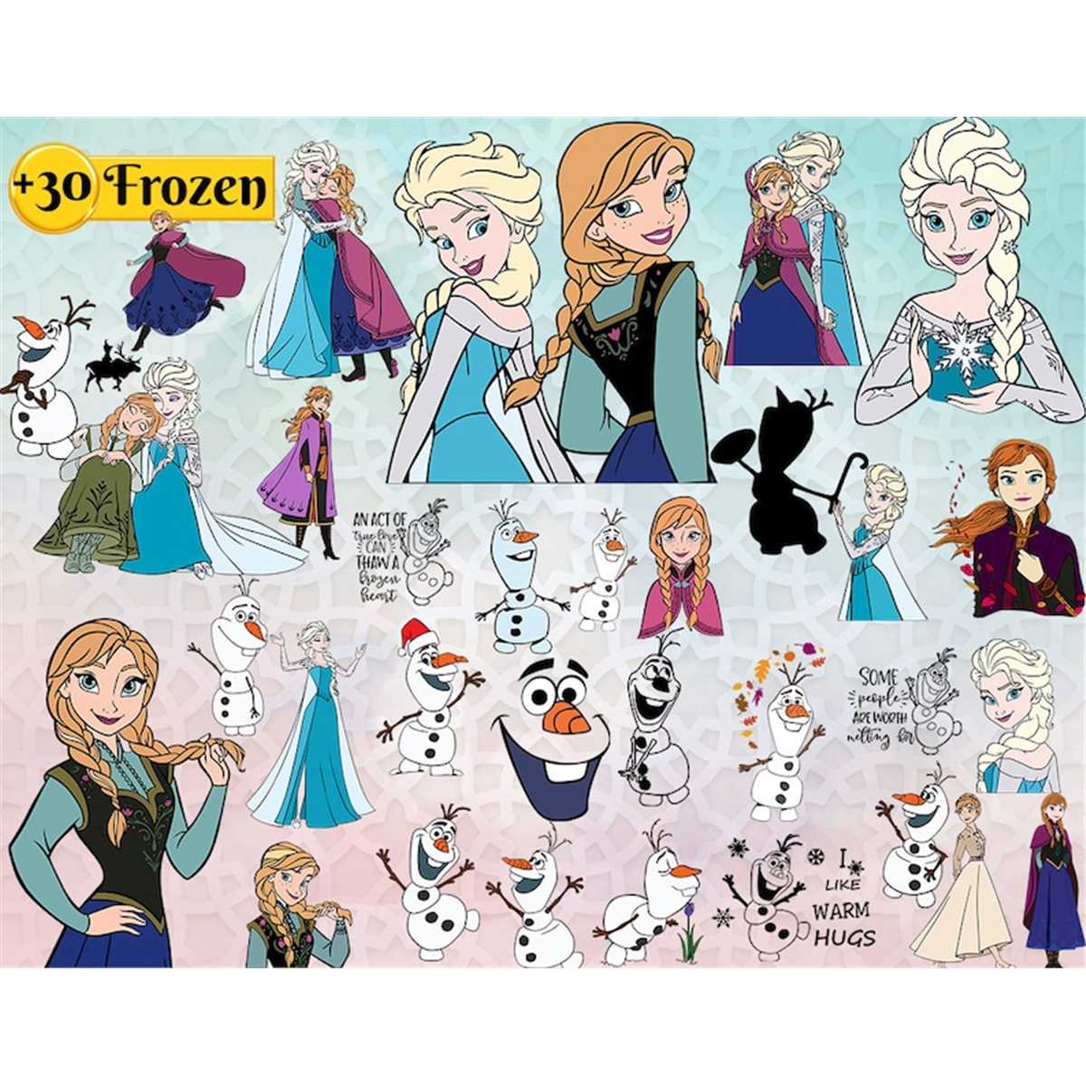 30 Frozen Bundle SVG, Elsa svg, Anna svg, Olaf svg, Frozen L | Inspire ...