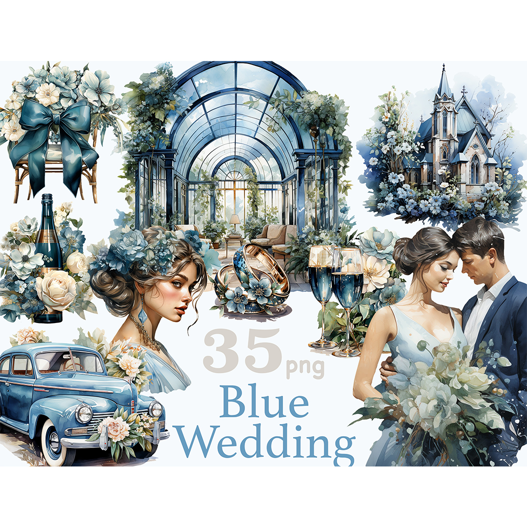 Blue Wedding Clipart Bundle | Marriage Illustration - Inspire Uplift