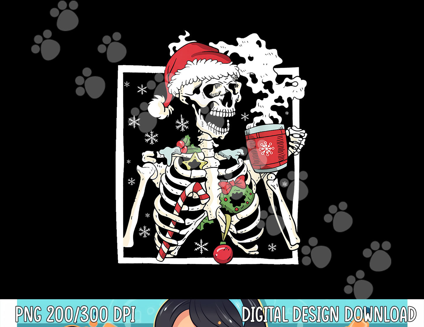 Christmas Skeleton With Smiling Skull Drinking Coffee Latte - Inspire ...