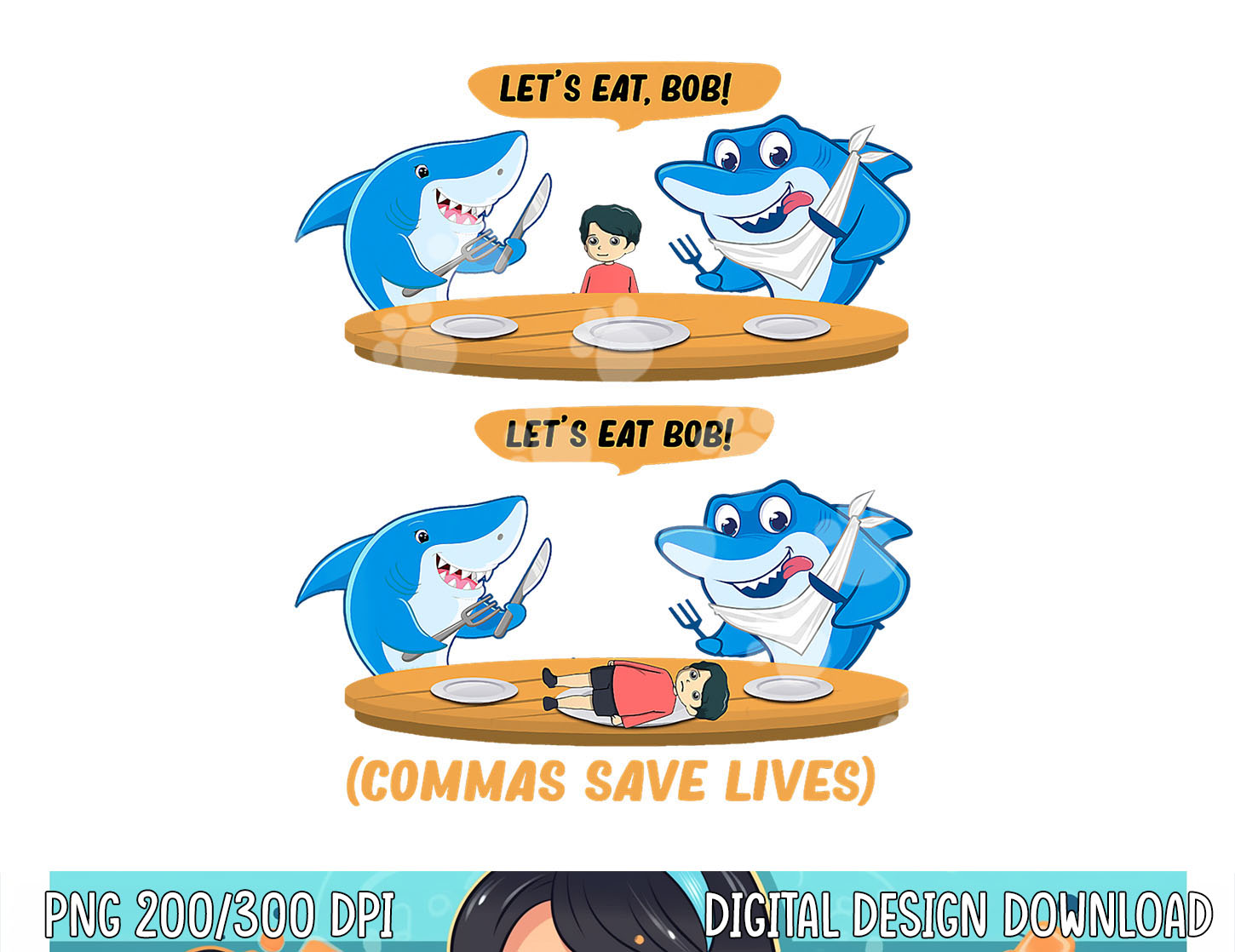 Commas Punctuation Shark Lets Eat bob Funny English Grammar - Inspire ...