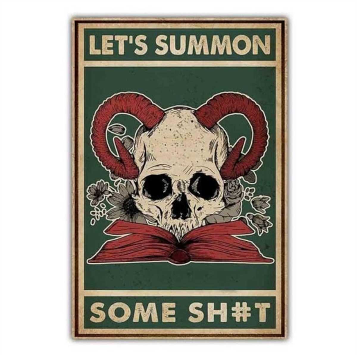 Wall Poster Let's Summon Some Shit Skull Horns Skeleton Red - Inspire ...