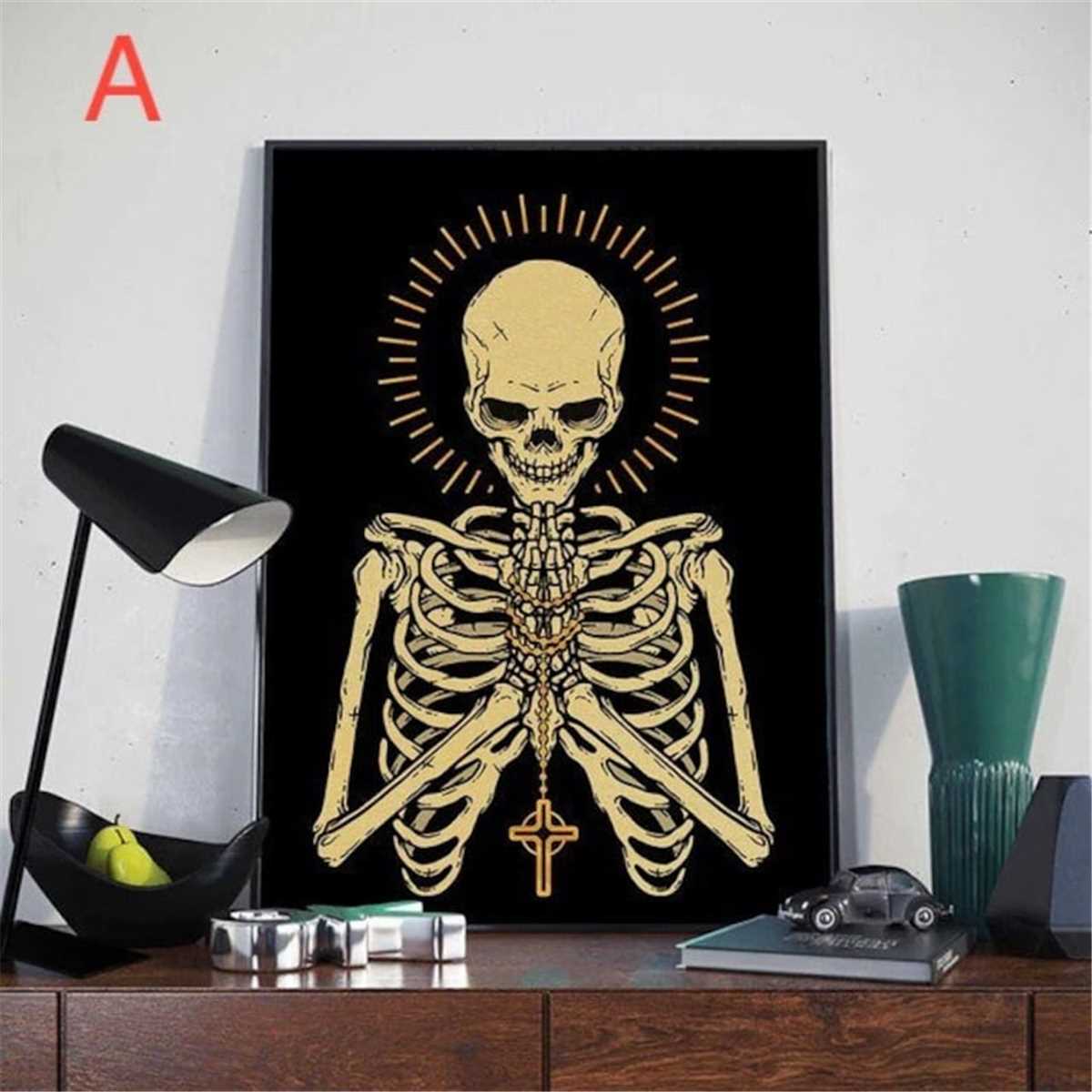 Skeleton Praying Hands Poster Kraft Paper Print Vintage Wall - Inspire ...