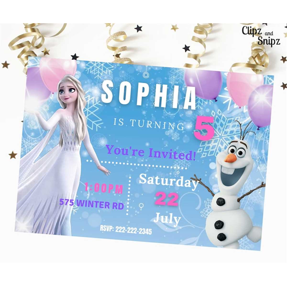 Elsa Frozen Birthday Party Invitations