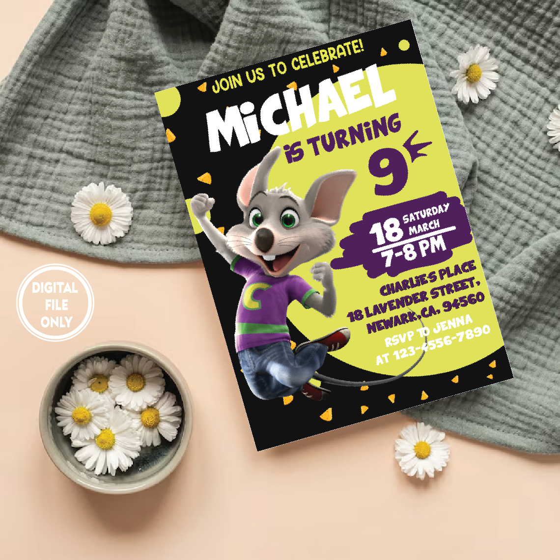 Personalized File Chuck E Cheese Birthday Invitation | Print | Inspire ...