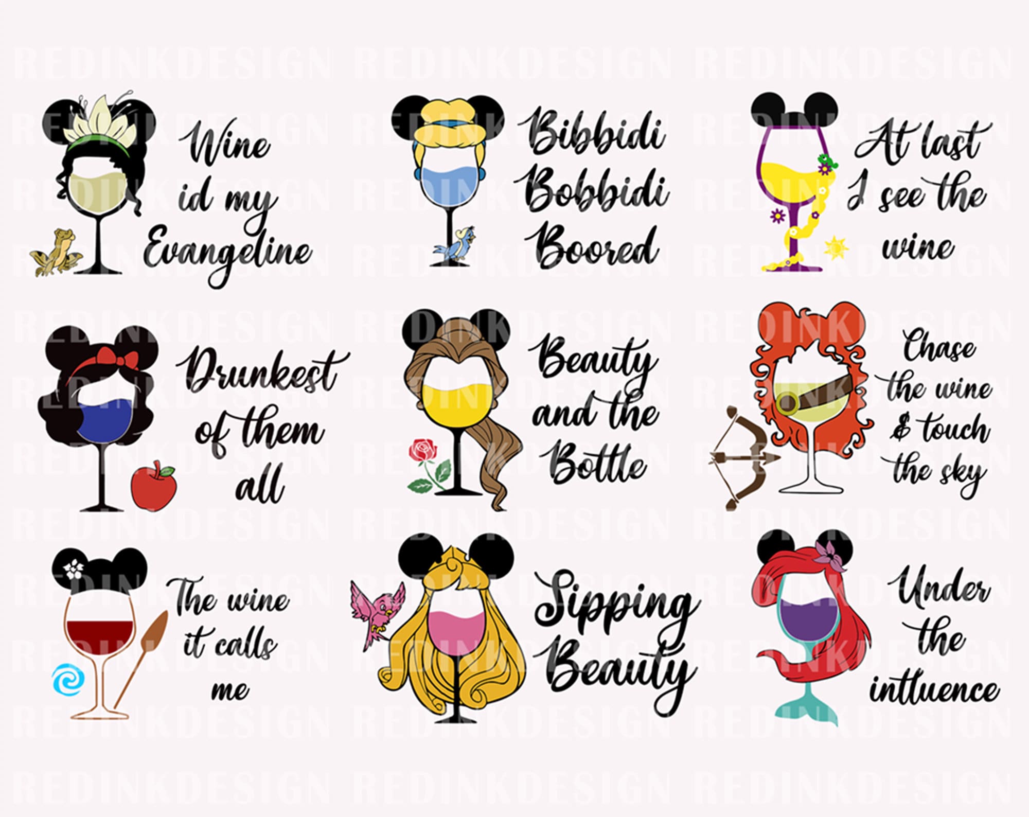 Princess Wine Glass SVG, Princess Drinking Svg, Princesses S - Inspire ...