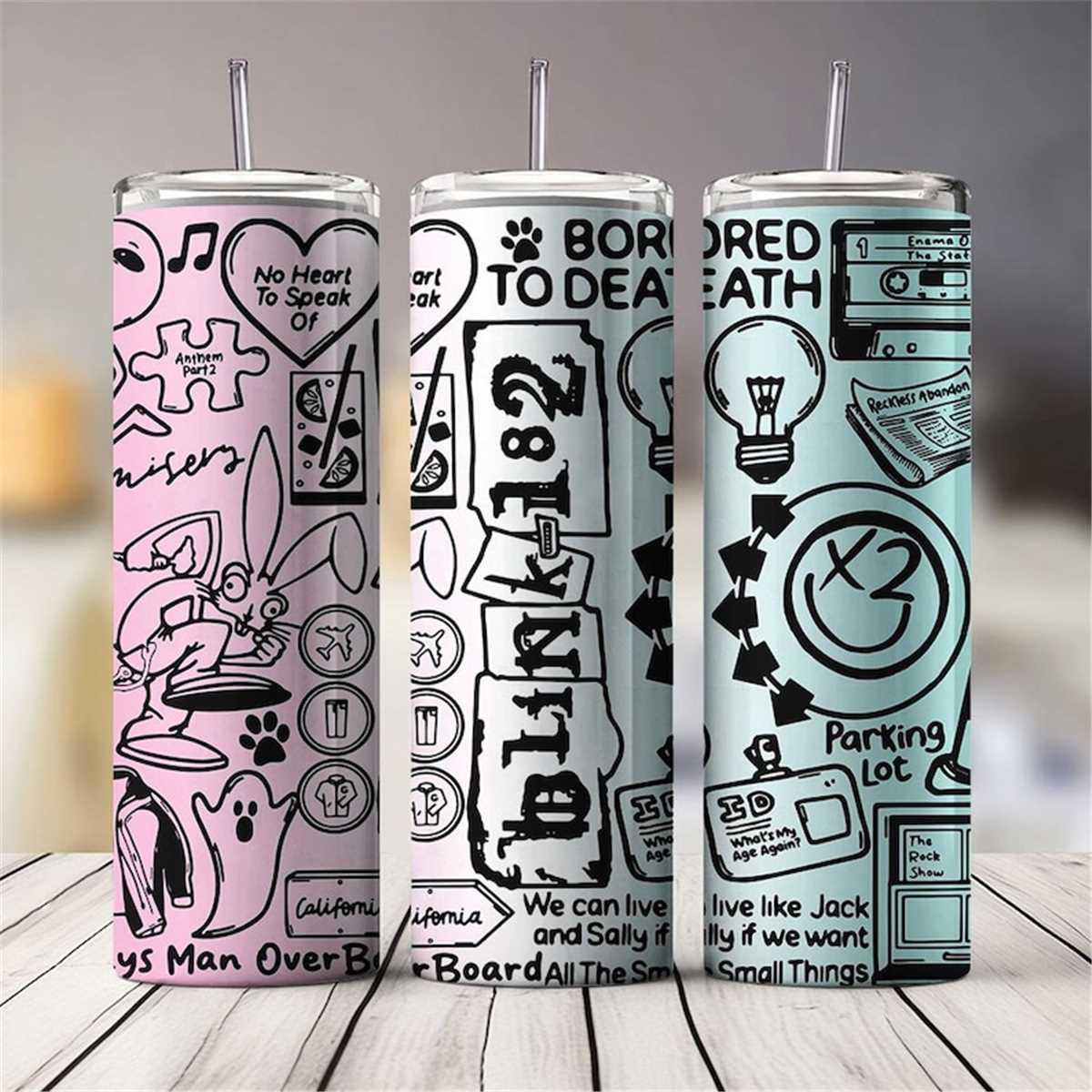 Blink 182 Doodle Art Tumbler, Vintage Blink 182 Cup Tea Lyri | Inspire ...