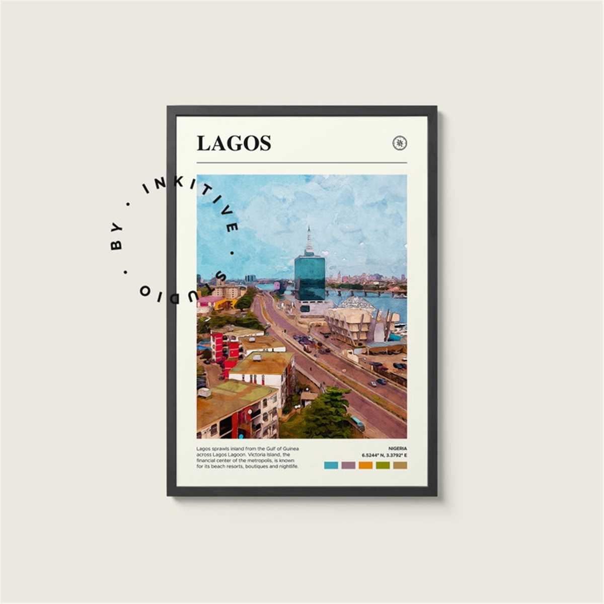 Lagos Poster - Nigeria - Digital Watercolor Photo, Painted T | Inspire ...