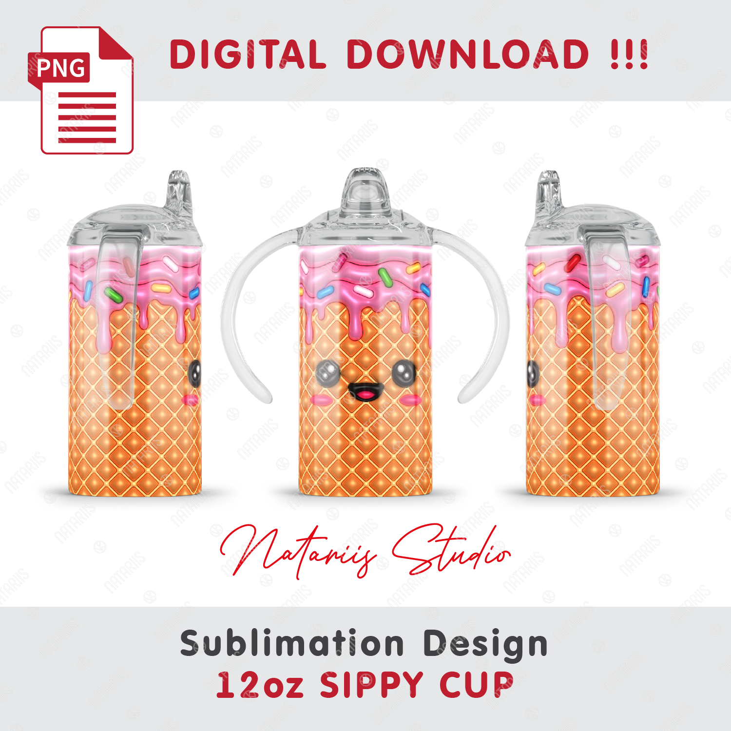 Cute 3D Inflated Puff Kawaii Ice Cream - 12oz Kids Sippy Cup - Inspire ...