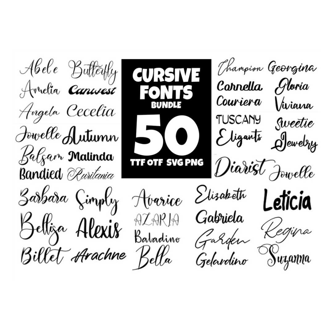 50 Files Cursive Fonts Bundle, Trending Svg, Font Bundle Svg | Inspire ...