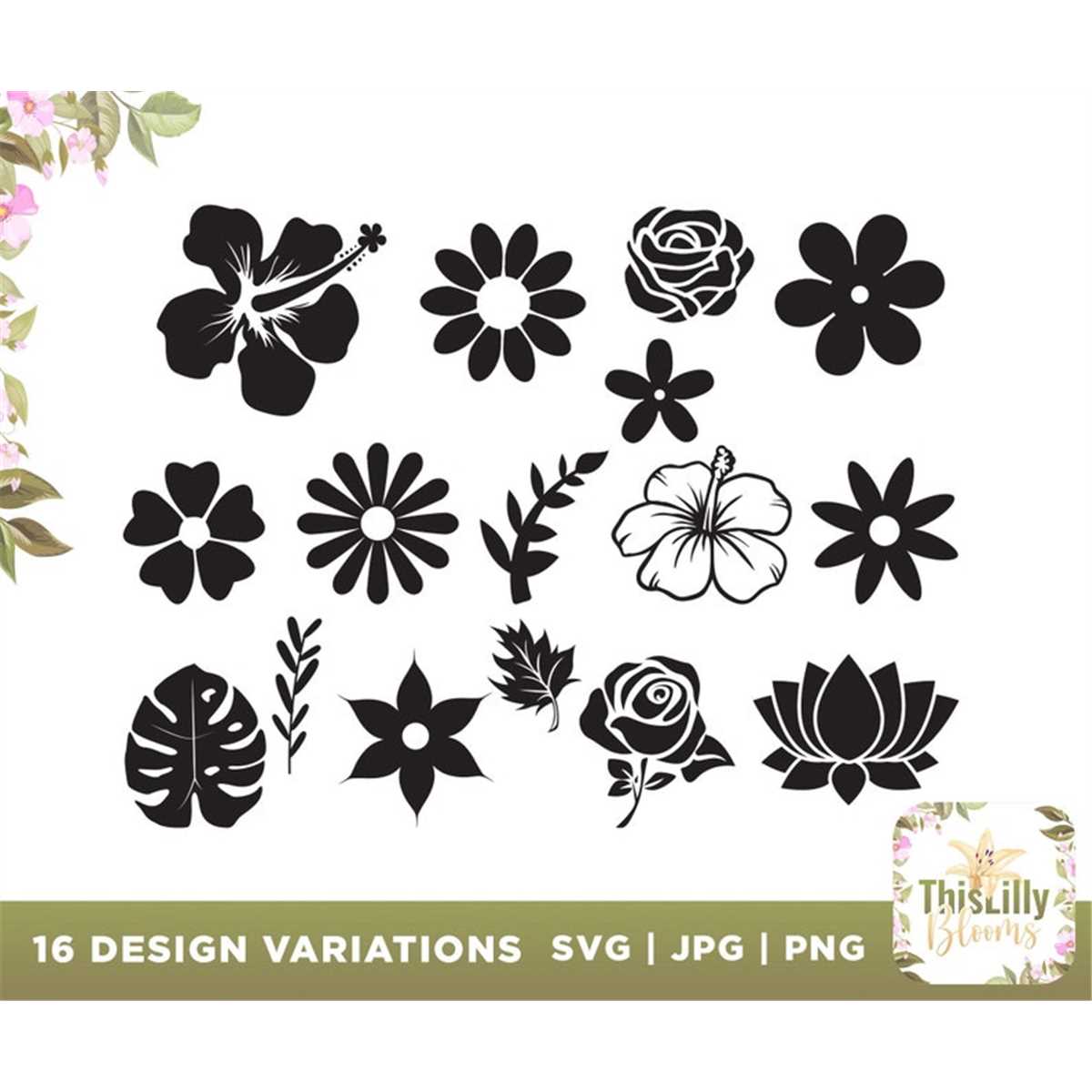 Flowers svg, Flowers svg Bundle, Flowers Clipart, Leaves svg - Inspire ...