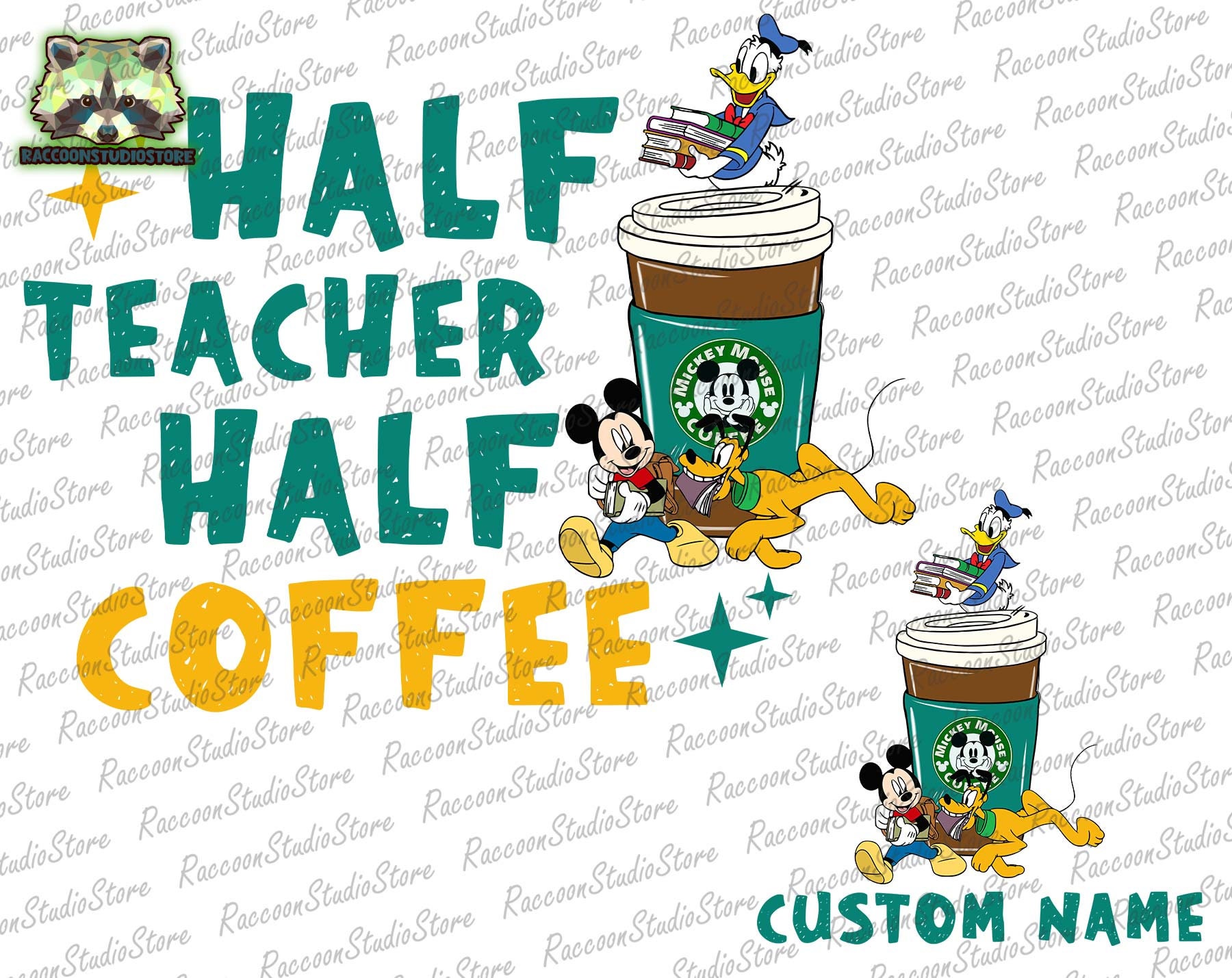 CUSTOM Half Teacher Half Coffee Sublimation Design, Mouse An | Inspire ...