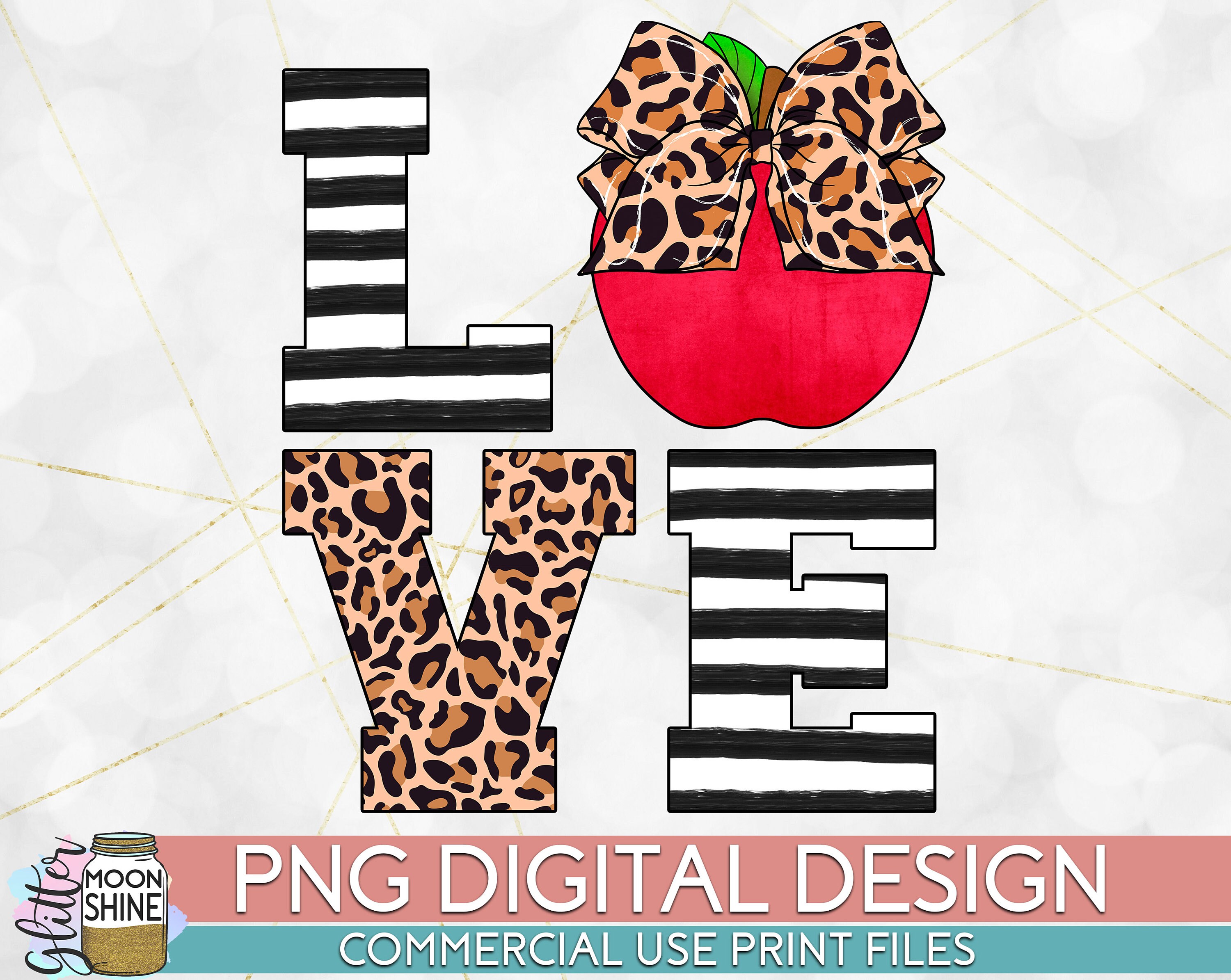 School Love Apple Leopard PNG Print File for Sublimation Or | Inspire Uplift