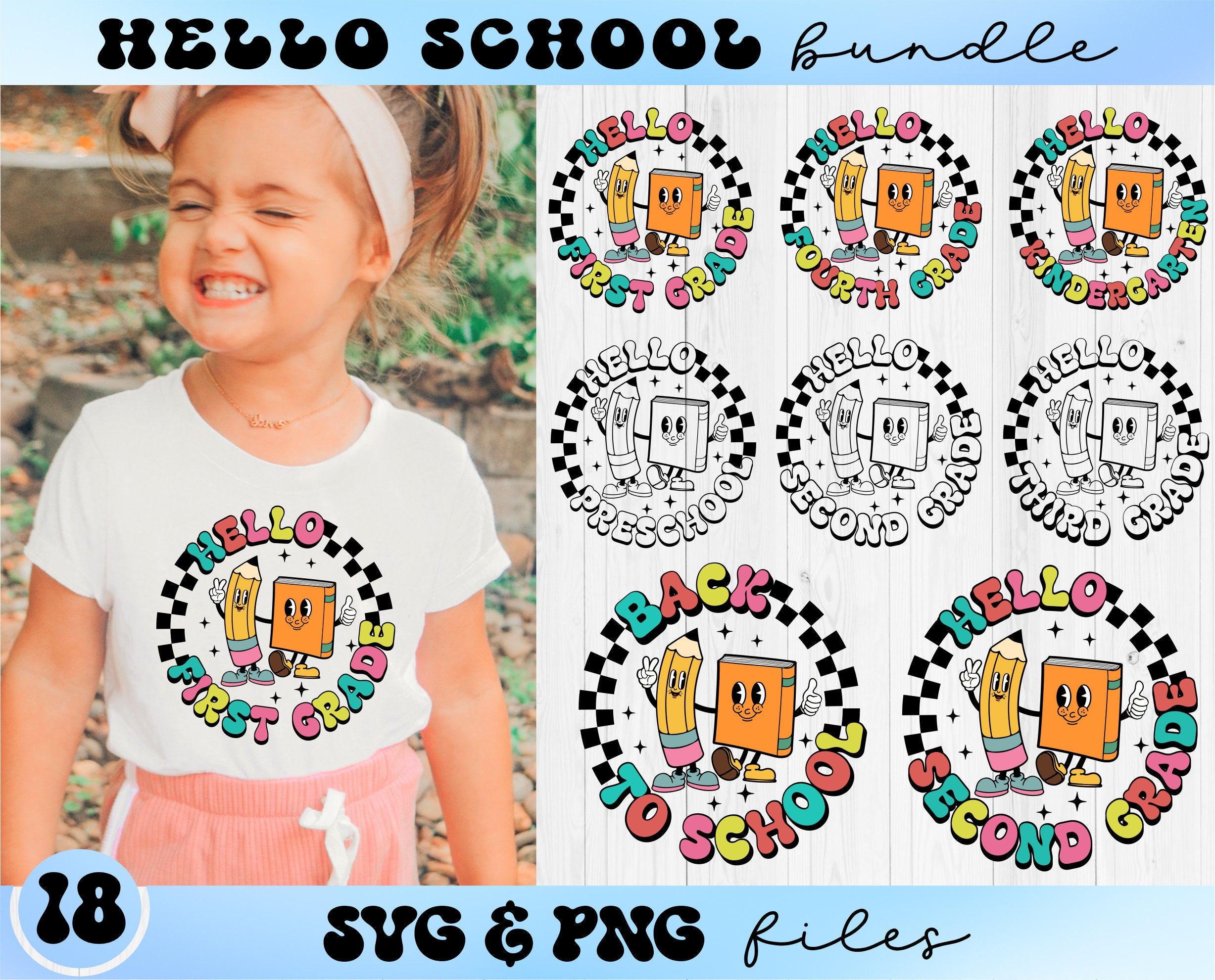 Hello School SVG Bundle, Retro Back to School svg, Hello Kin - Inspire ...