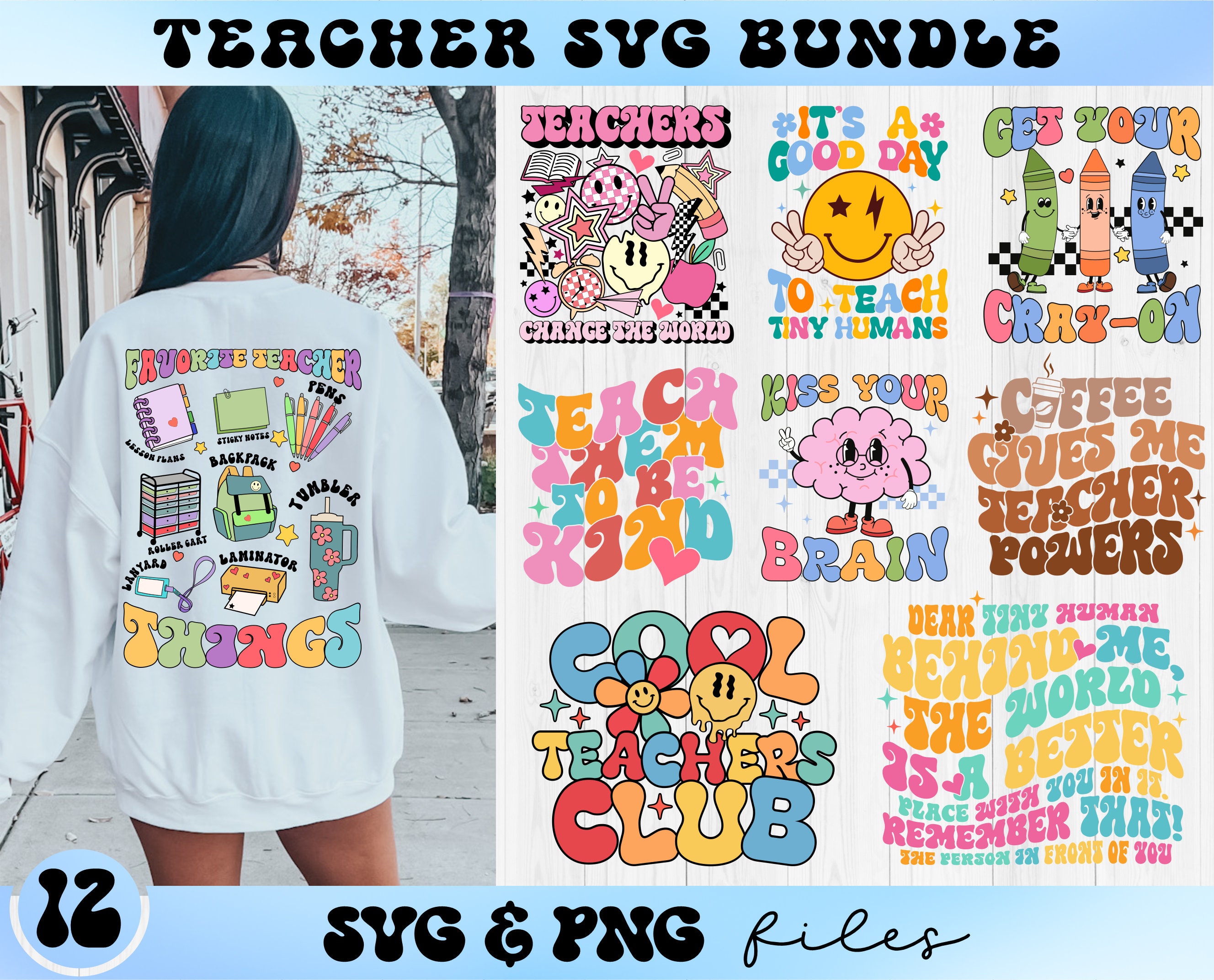 Teacher SVG Bundle, Retro Teacher SVG Set, School svg, Teach - Inspire ...