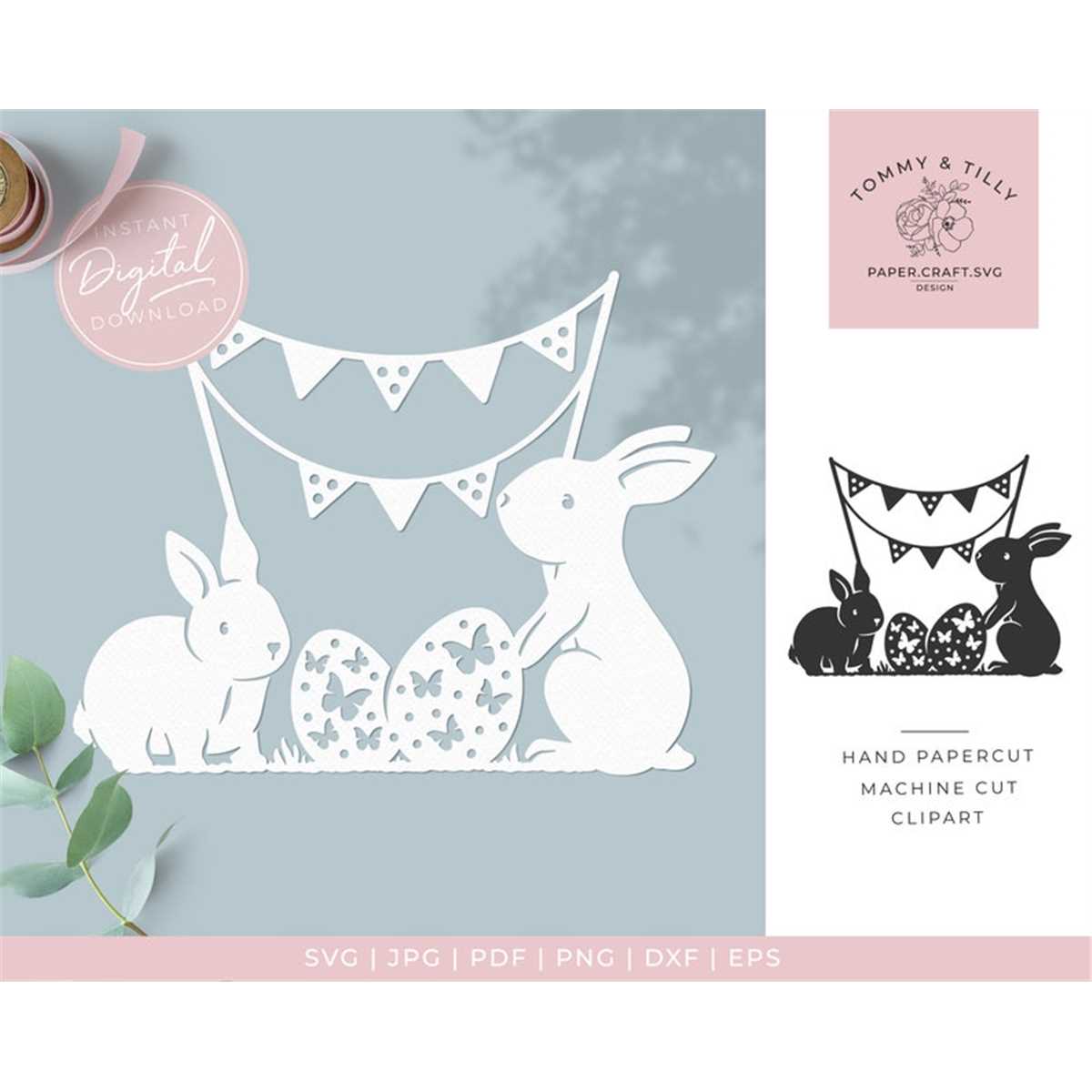 Rabbit and Bunting Scene - Papercut Template | Machine Cut | | Inspire ...