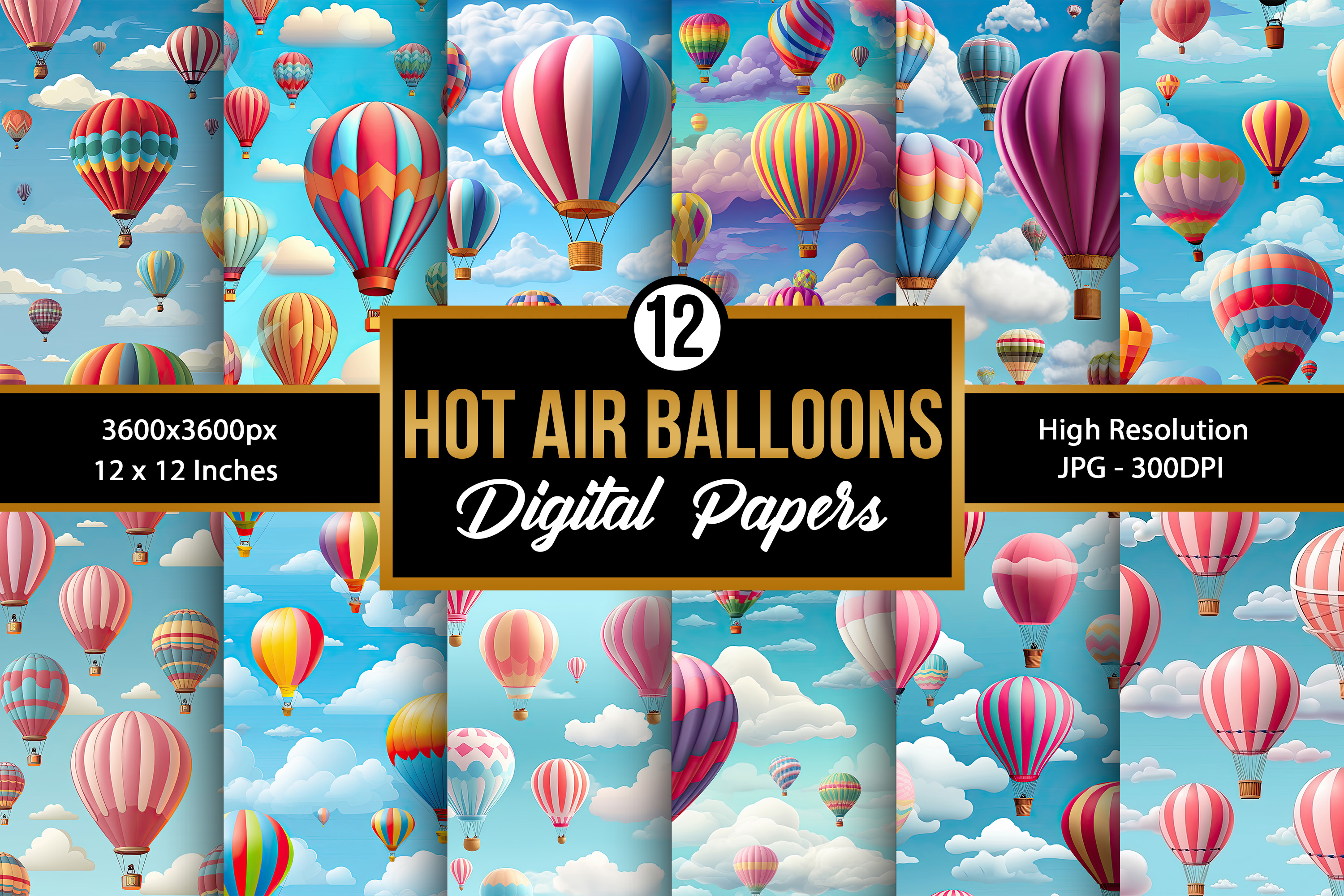 Hot Air Balloons Digital Papers | Inspire Uplift