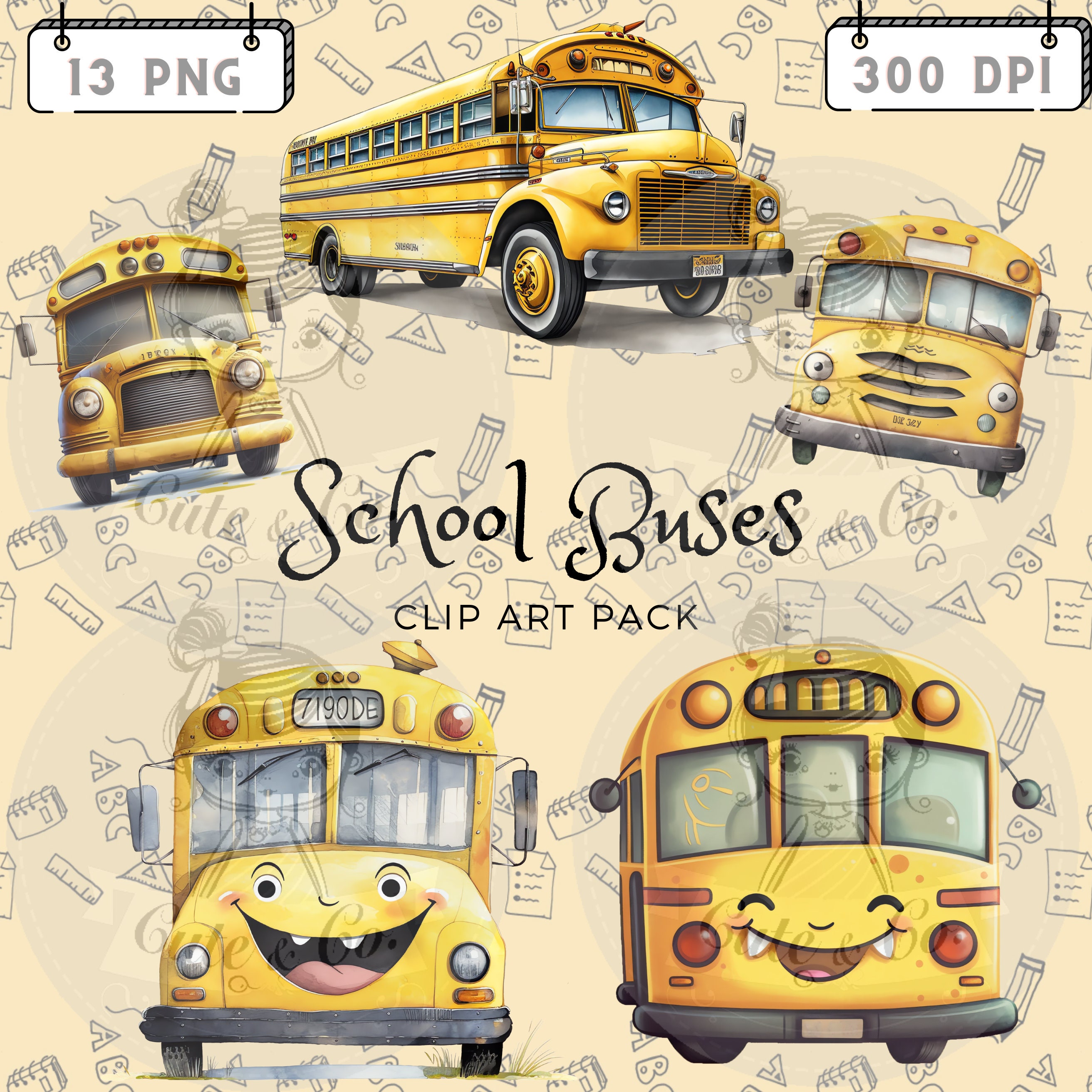 School Bus Clipart Set 13 PNG Images, 5 with Transparent Bac - Inspire ...