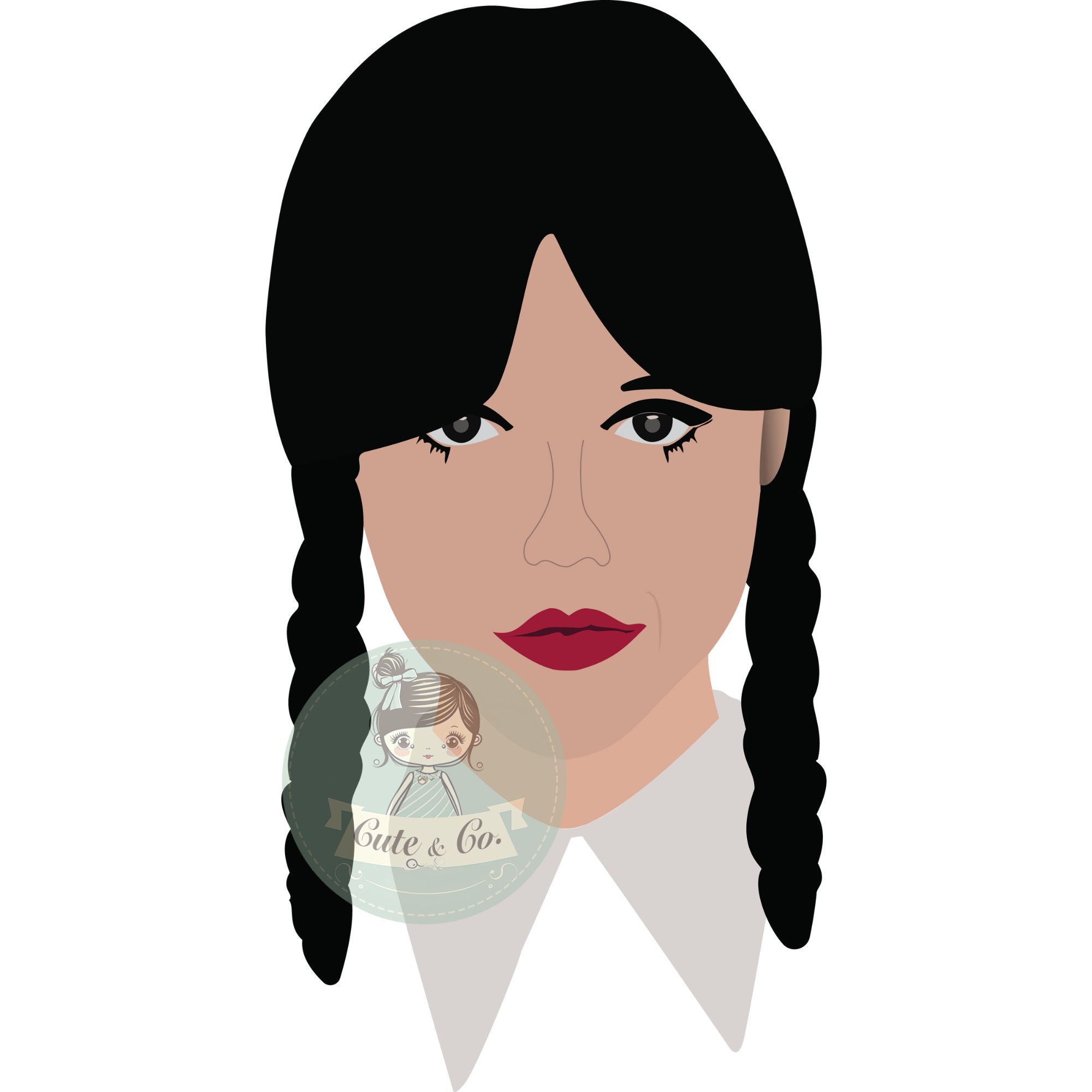 Vector and PNG Illustration of Wednesday Addams Face - Inspire Uplift