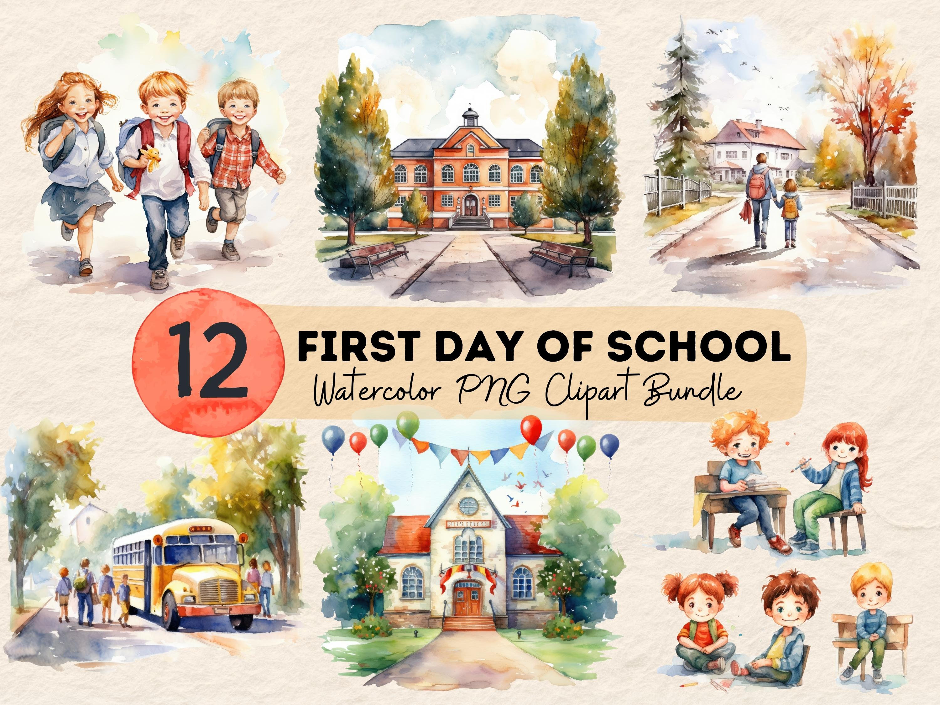 First Day of School, Watercolor Painting Clipart Bundle, Nur | Inspire ...