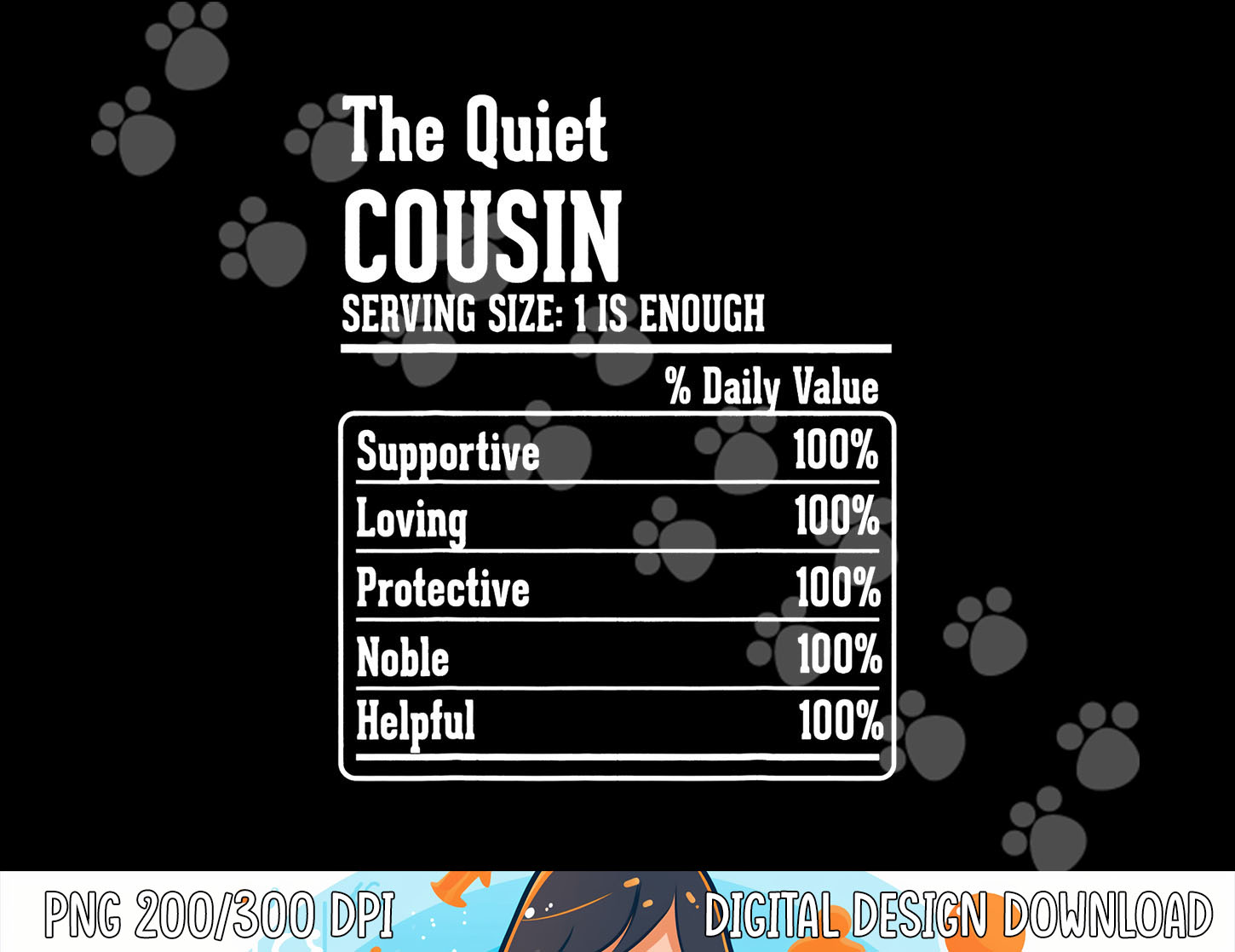 Cousin Crew Nutritional Facts the Quiet Cousin png, sublimat | Inspire ...