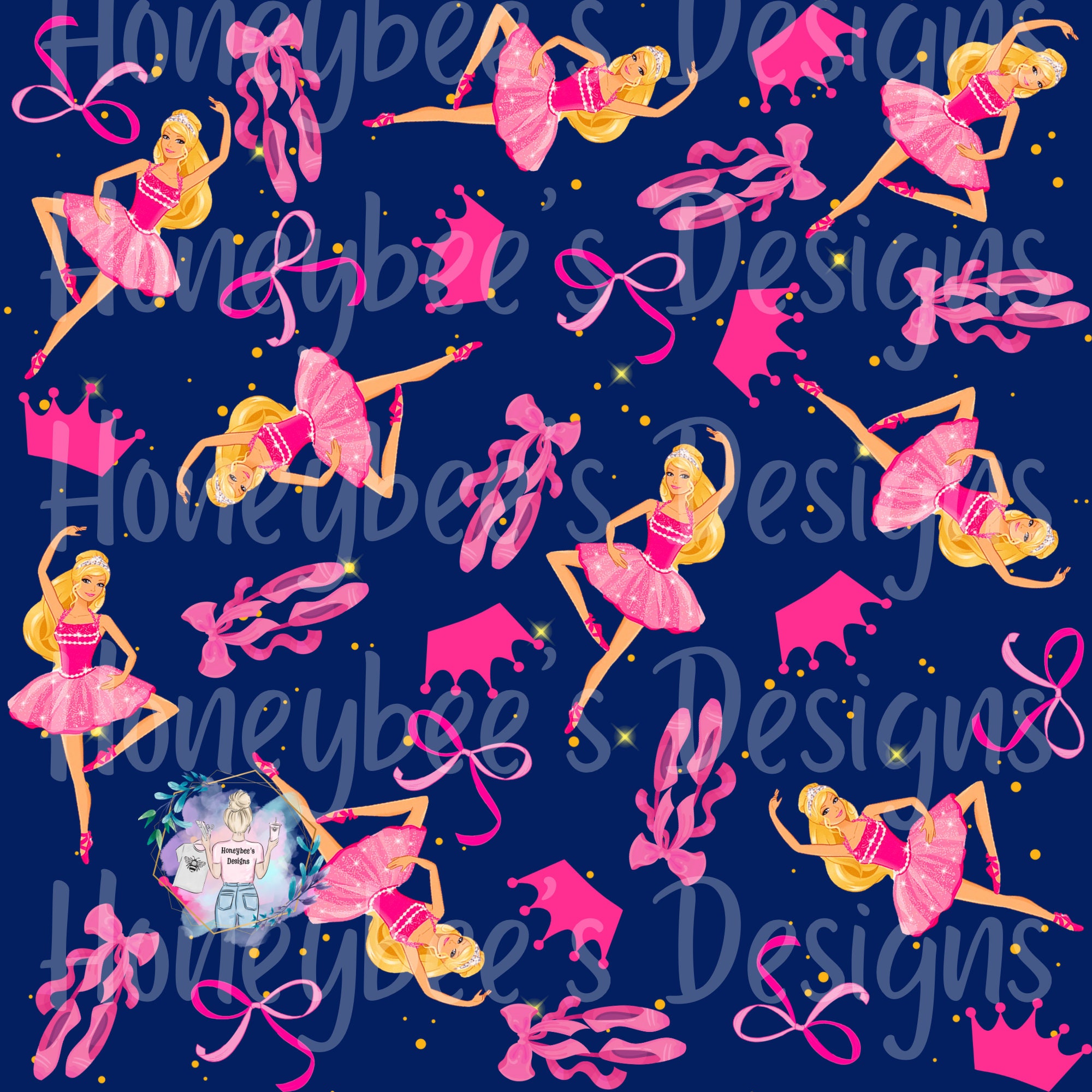 Ballerina Barb doll,Navy background,Seamless File,bow file,b | Inspire ...