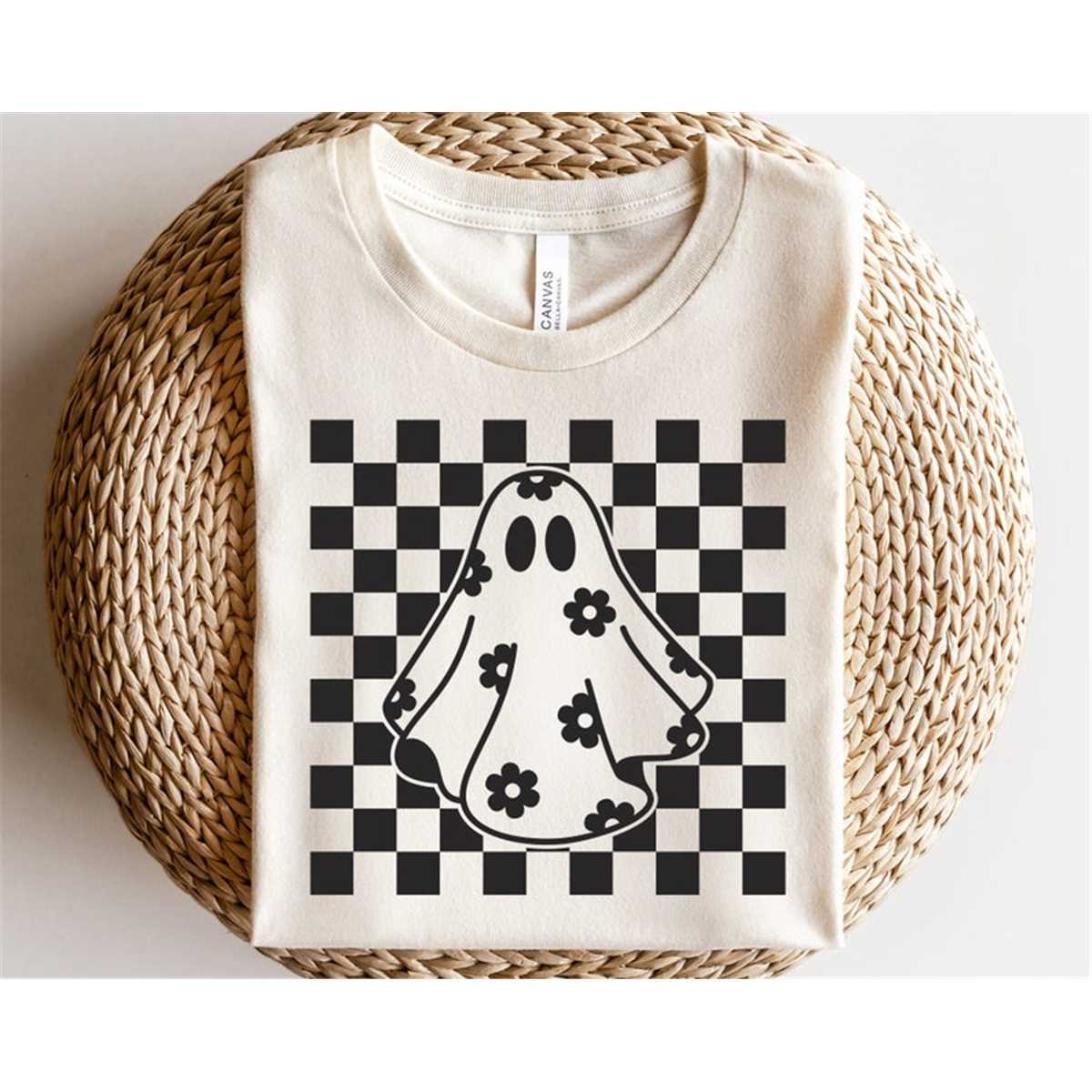 Checkered daisy ghost svg, Floral ghost outline svg, Checker - Inspire ...