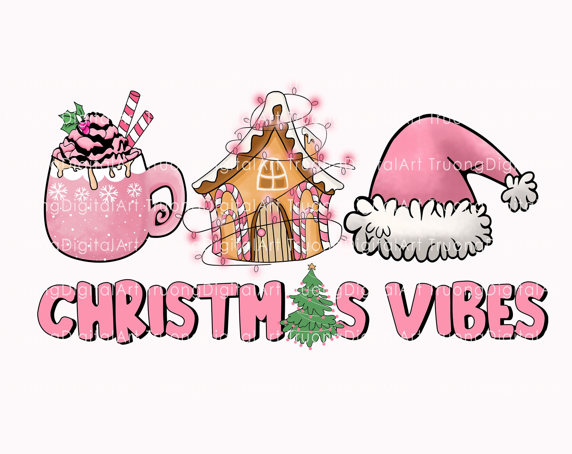 Christmas Vibes Png, Santa Hat, Gingerbread House, Pink Chri | Inspire ...