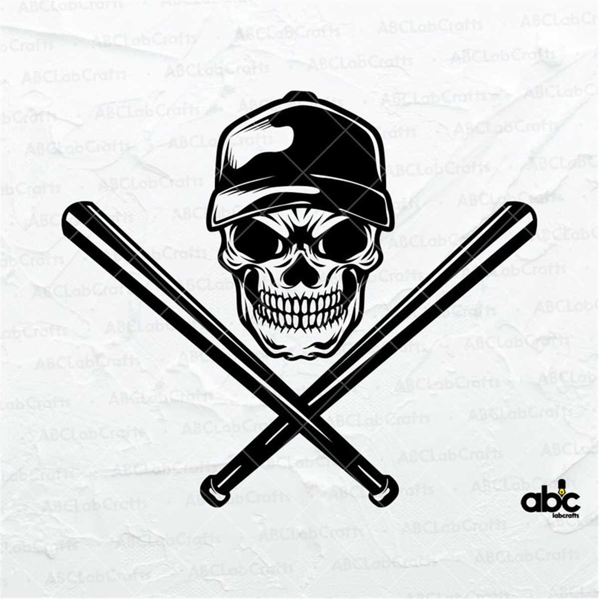 Baseball Skull with Crossed Bats Svg File | Skull Softball | | Inspire ...