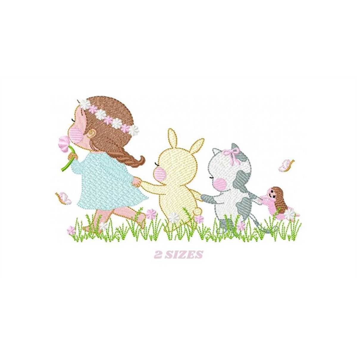 Girl with animals embroidery designs - Delicate Girl embroid | Inspire ...