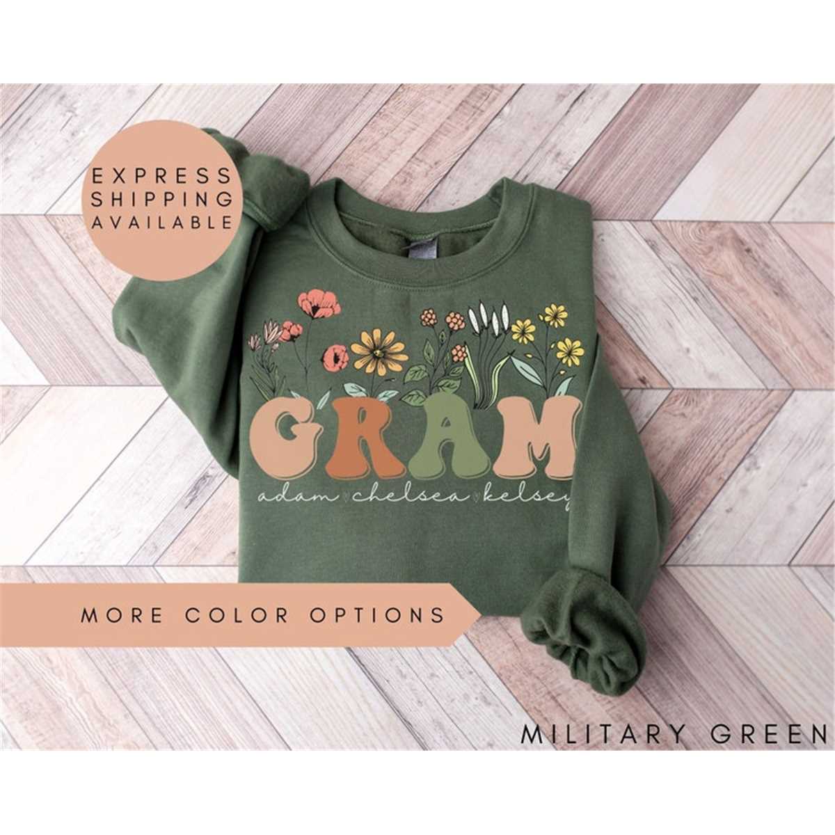 Gram Sweatshirt With Names, Personalized Gram Wildflowers Sw | Inspire ...