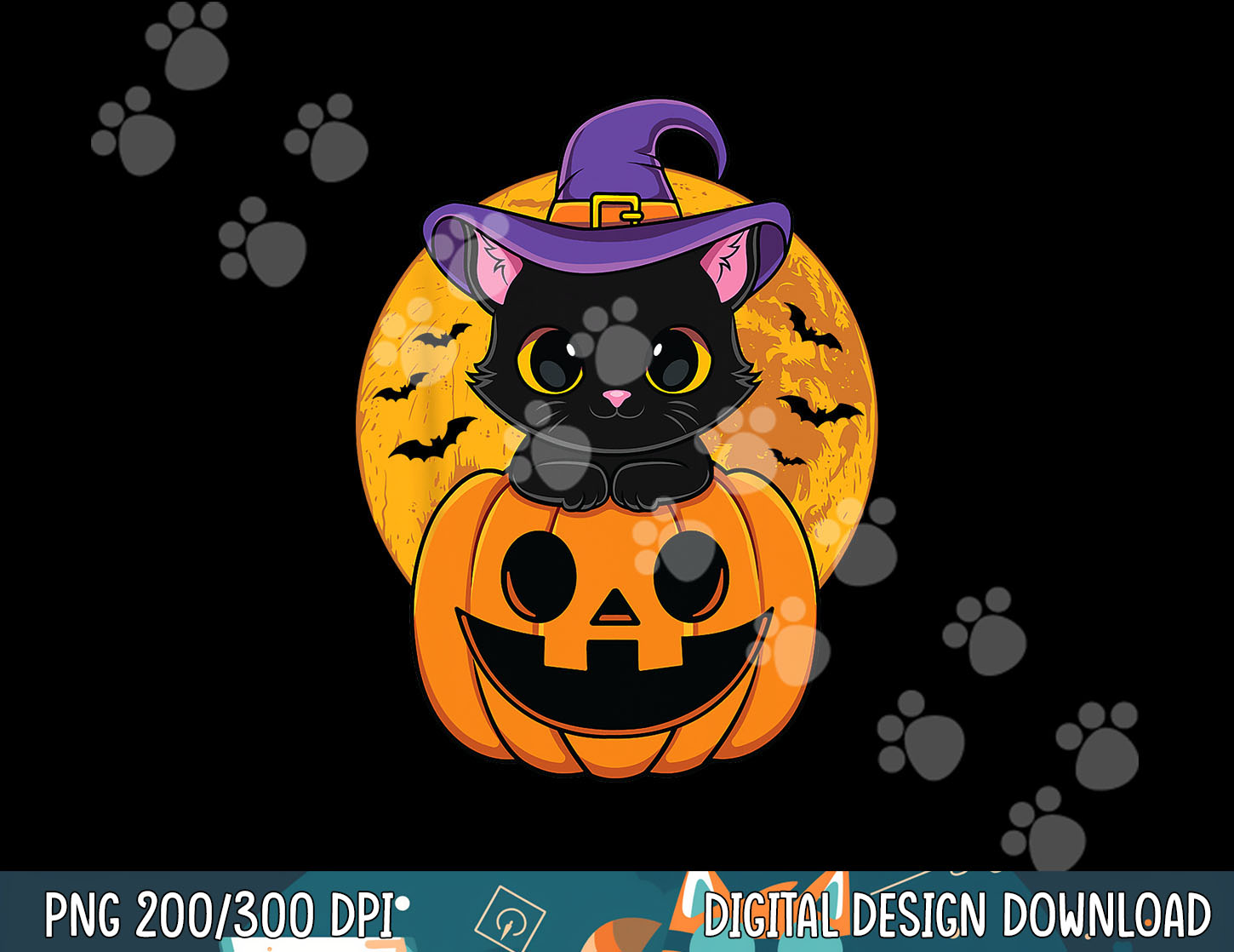 Halloween Black Cat Witch Hat Pumpkin For Kids Girls png, su | Inspire ...