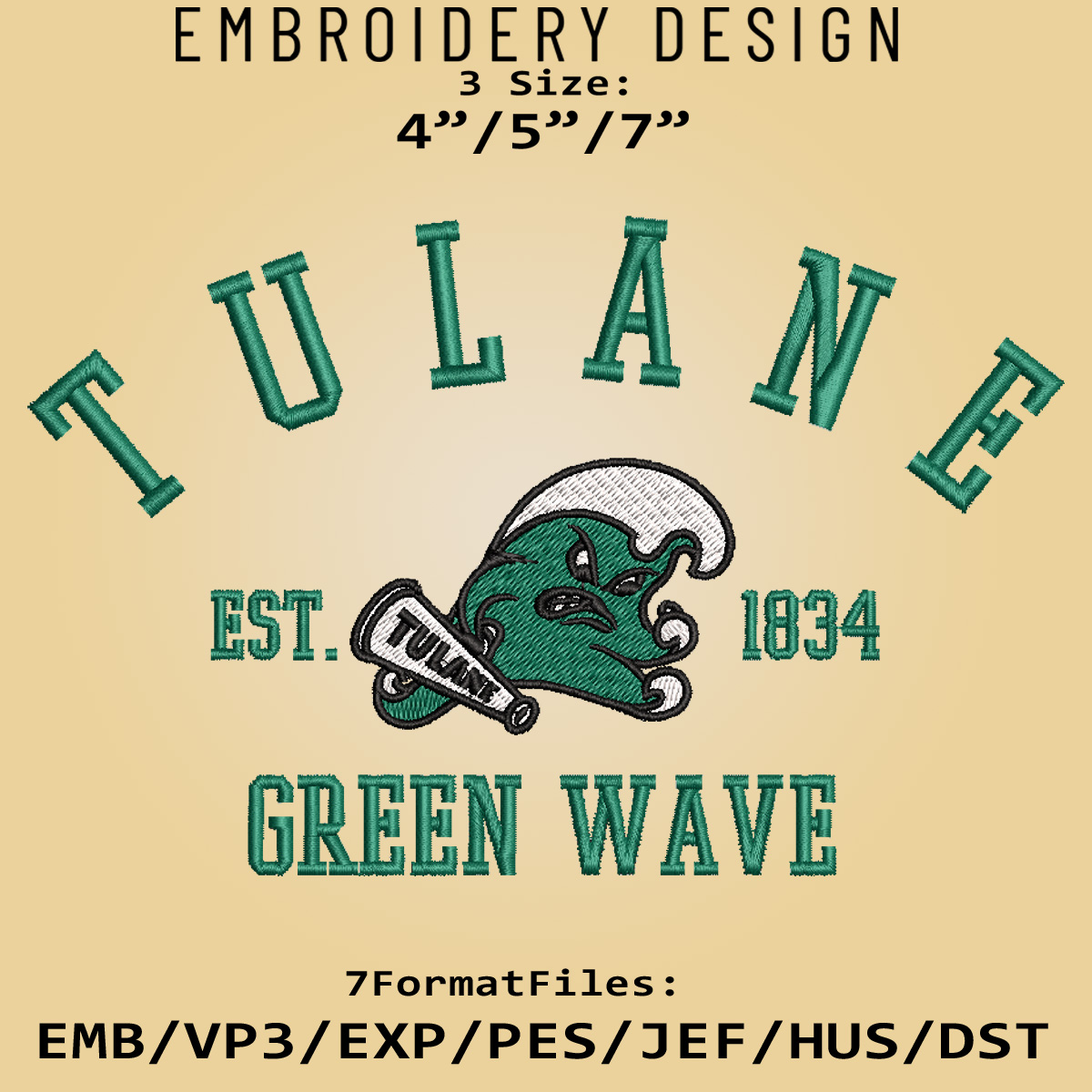 Tulane Green Wave embroidery design, NCAA Logo Embroidery Fi - Inspire ...