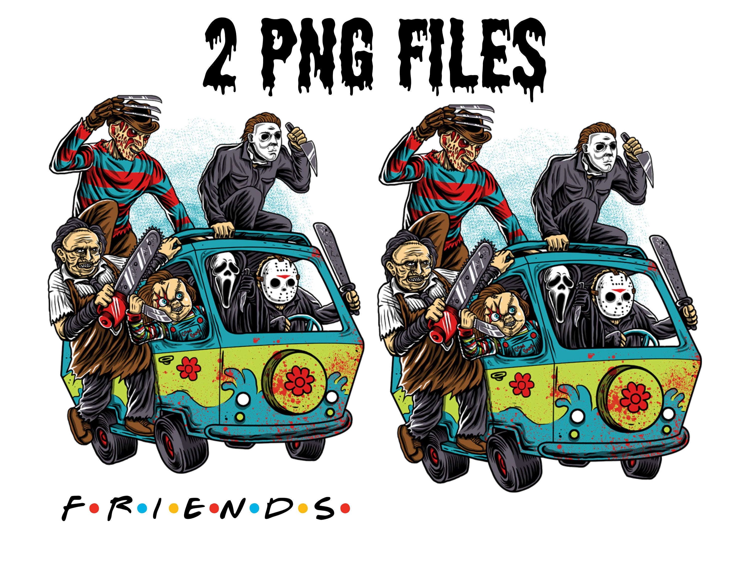 Horror Friends, Van With Clown Retro Scary Movie Villains Tr | Inspire ...