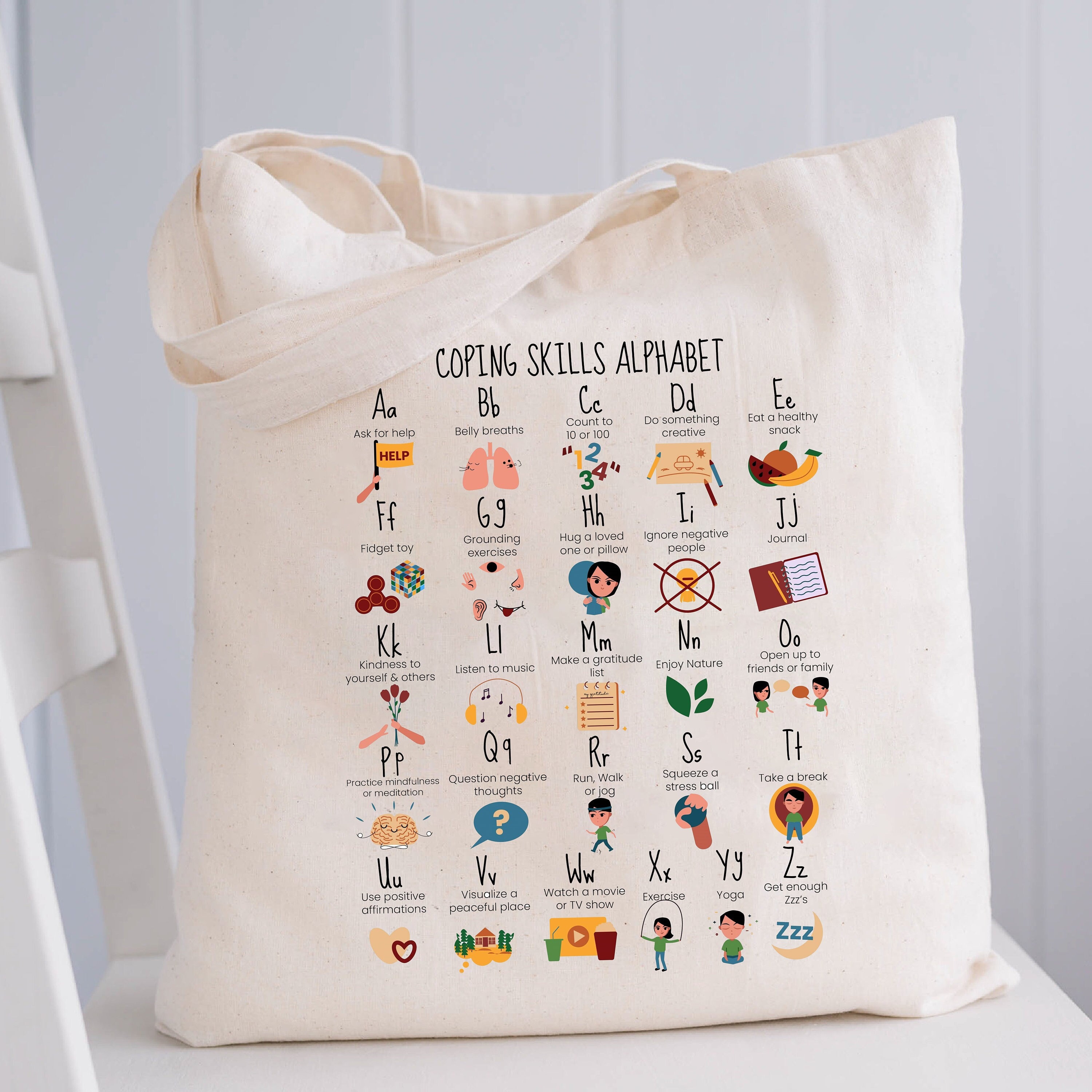 Coping Skills Alphabet Tote Bag, Mental Health Awareness, Sc | Inspire ...