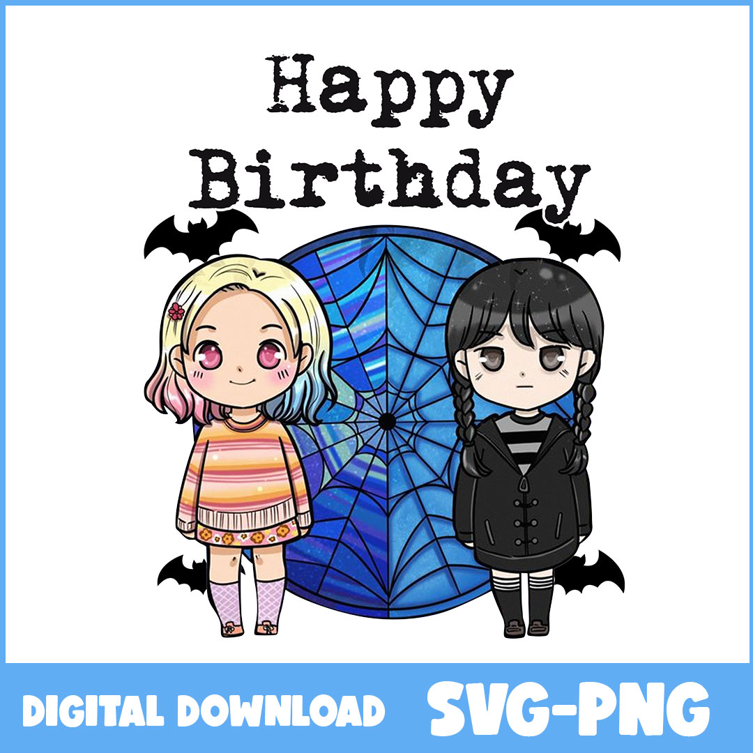 Chibi Wednesday And Enid Svg, Wednesday Birthday Svg, Birthd | Inspire ...