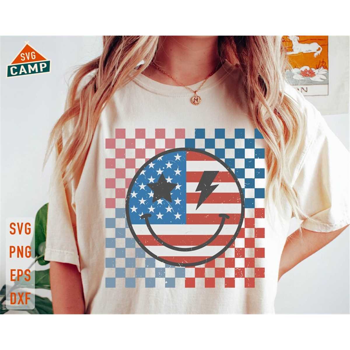 American Checkered Flag Smile Face svg, Fourth of July svg, | Inspire ...