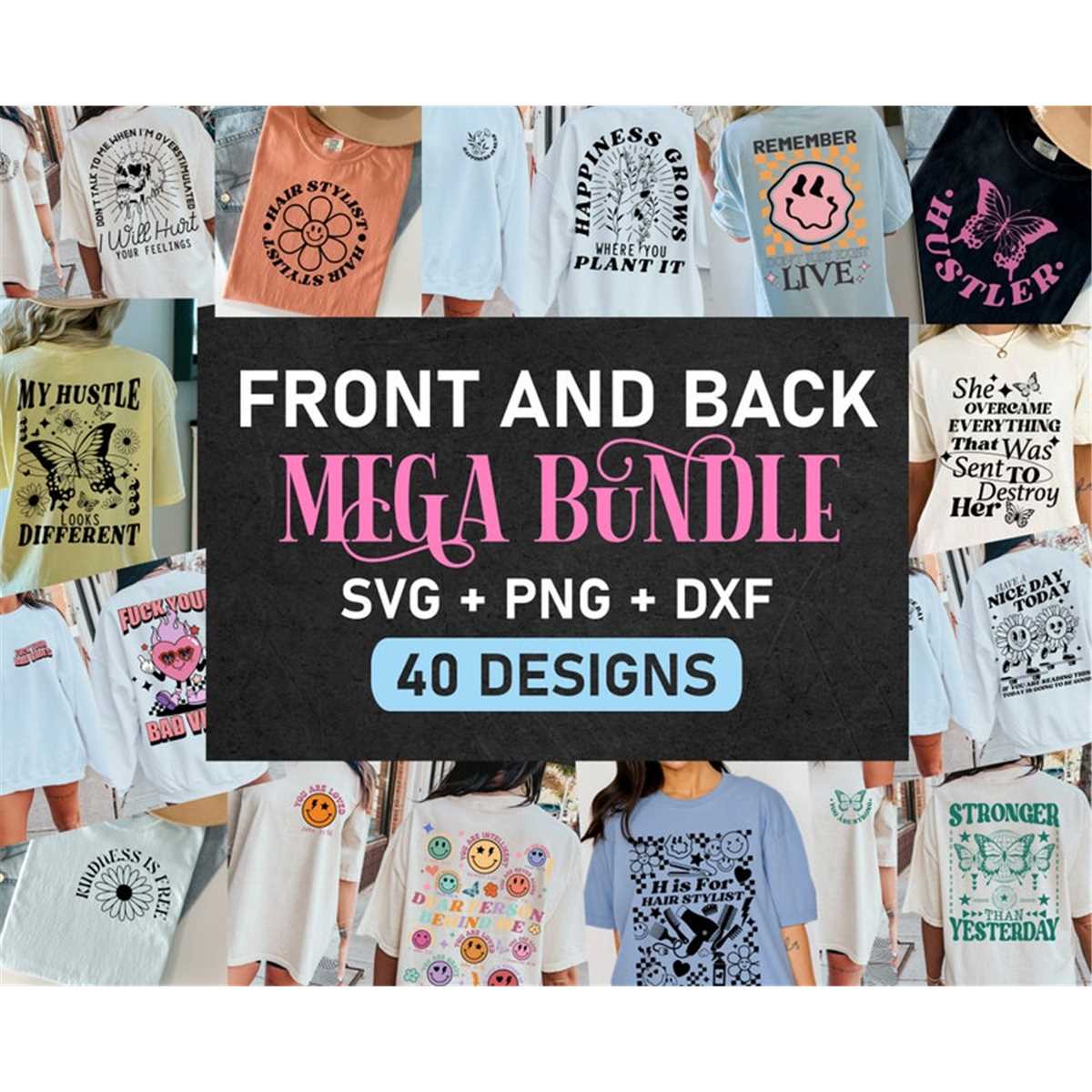 Front and Back svg Mega Bundle, Trendy retro svg, Popular sv | Inspire ...