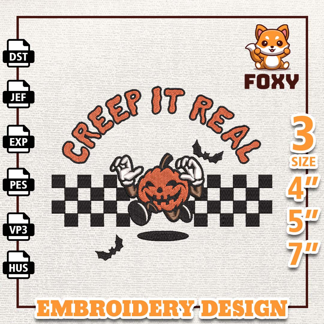 Creep It Real Embroidery Design, Pumpkin Embroidery Design, - Inspire ...