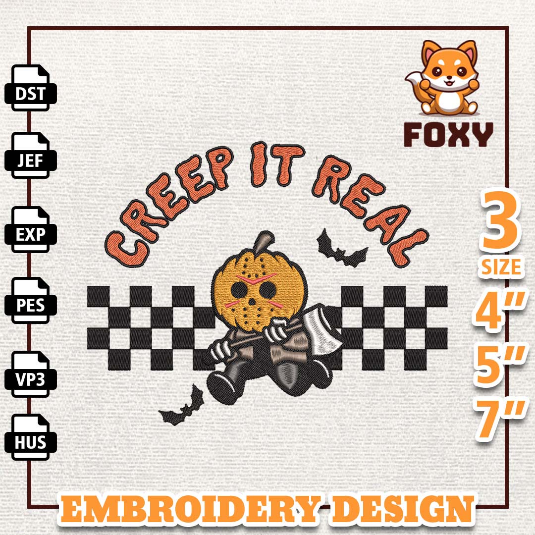 Creep It Real Embroidery Design, Pumpkin Embroidery Design, - Inspire ...