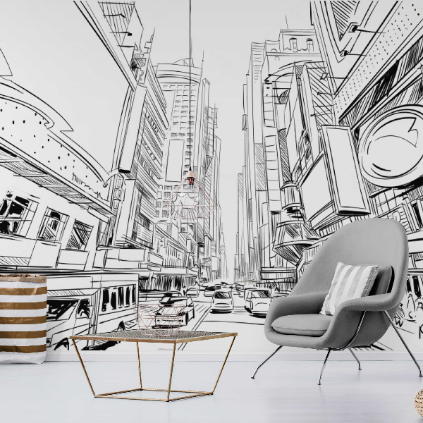 Monochrome Majesty: Black & White Cityscape View Wall Mural | Inspire ...