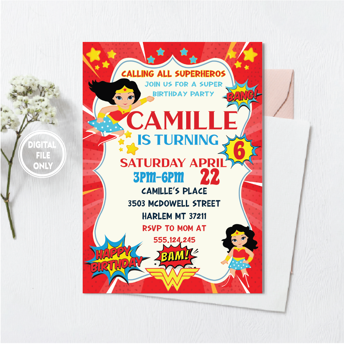 Wonder Woman Invitations Printable Wonder Woman Birthday Party