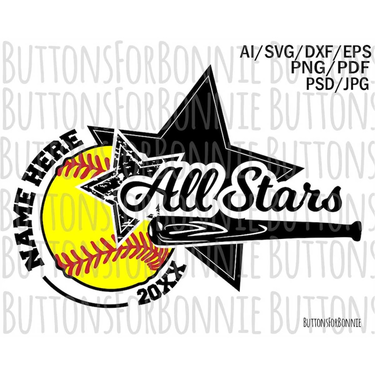 All Stars svg, Softball Svg, Softball template, emblem, soft | Inspire ...