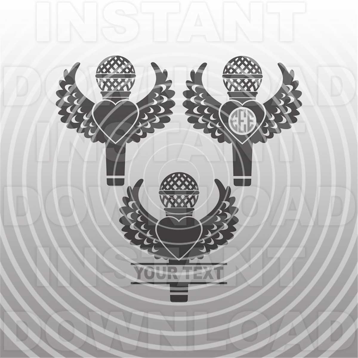 Microphone with Heart and Wings SVG File,Karaoke svg,Singer | Inspire ...