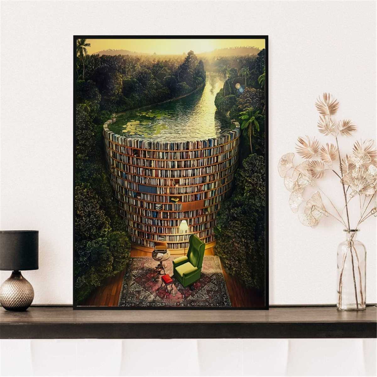Surreal Library Poster, Library Print, Library Wall Decorati | Inspire ...