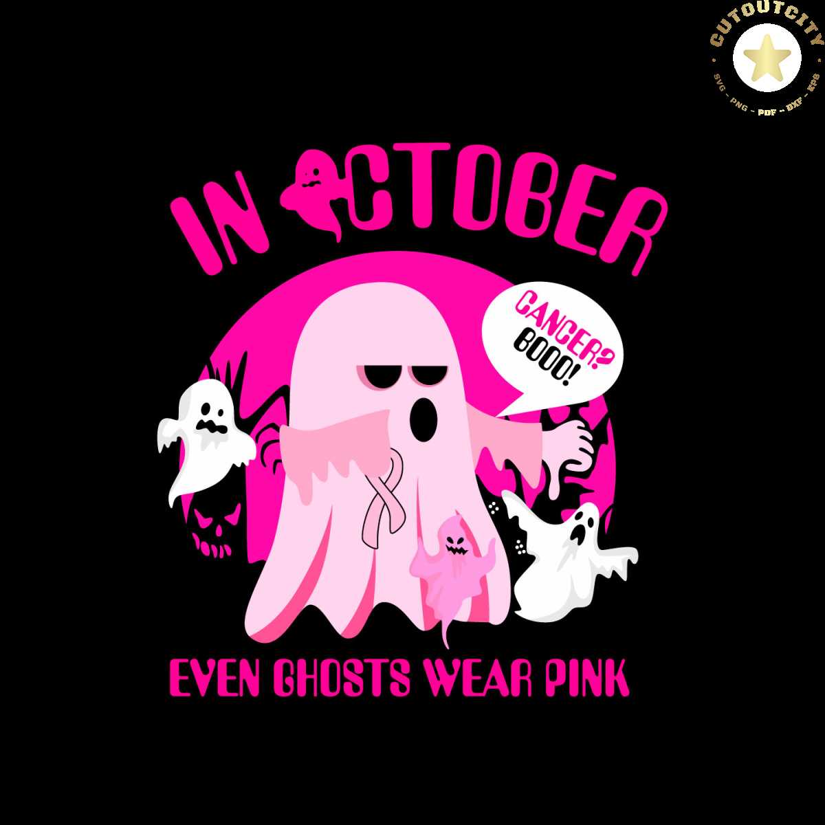 In October Even Ghosts Breast Cancer Awareness Vector Svg, P | Inspire ...