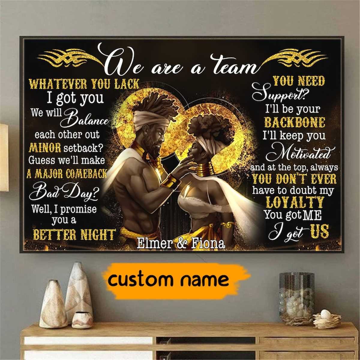We Are A Team Personalized Black Couple Poster, Custom Afro | Inspire ...