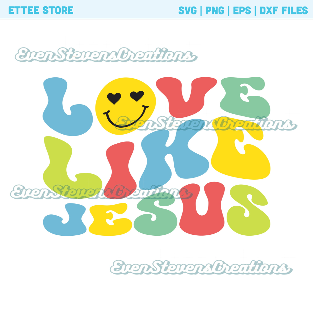 Love like Jesus retro wavy text smiley face multicolor relig - Inspire ...