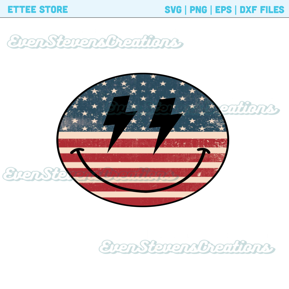 Retro American flag smiley America USA July 4 lightning bolt | Inspire ...